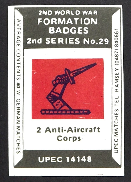 MATCHBOX LABEL WW2 Formation Badges 2 Anti-Aircraft Corps MH063 £2.09 ...