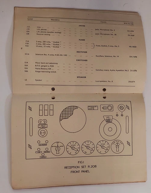 WW2 ARMY MILITARY Radio Working Instructions Manual Reception Set R208 ...