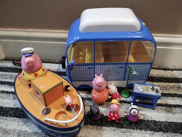 PEPPA PIG TOY bundle, blue camper van with canopy, boat, figs, accs £12 ...