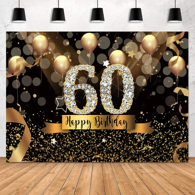 HAPPY 60TH BIRTHDAY Backdrop for Adult Party 7x5ft Bokeh Circle Glitter Gold ... $40.01 ...