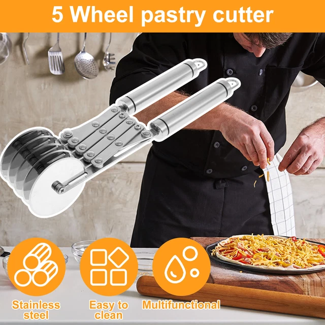 PASTRY CUTTER WHEEL Stainless Steel 5 Wheel Pizza Cutter Adjustable ...