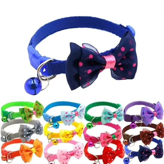 PET COLLAR ADJUSTABLE Durable Cat Collars Cute Bow Kitten Necklace Soft ...