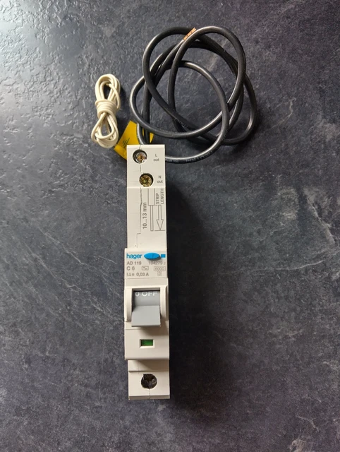 HAGER 6 AMP CURVE C 6kA 30mA RCBO TYPE AC AD119 104279 £3.81 - PicClick UK