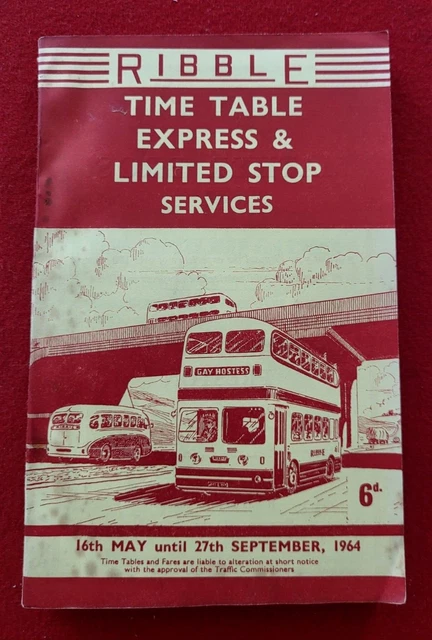 RIBBLE COACH BUS TIMETABLE ROUTE MAP - 16th MAY - 27th SEPTEMBER 1964 £ ...