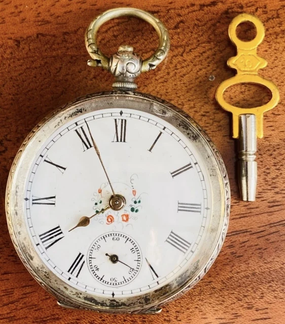 OPEN-FACE POCKET WATCH c.1890. Silver, Painted Dial, 39mm, Key Wound ...