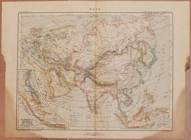 MAP OF ASIA Straits of Malacca Sunda Fritzche 1893 Hugues Geographic ...