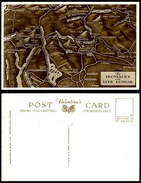 THE TROSSACHS AND Loch Lomond Map Loch Earn Balloch Kippen Dunblane Old ...