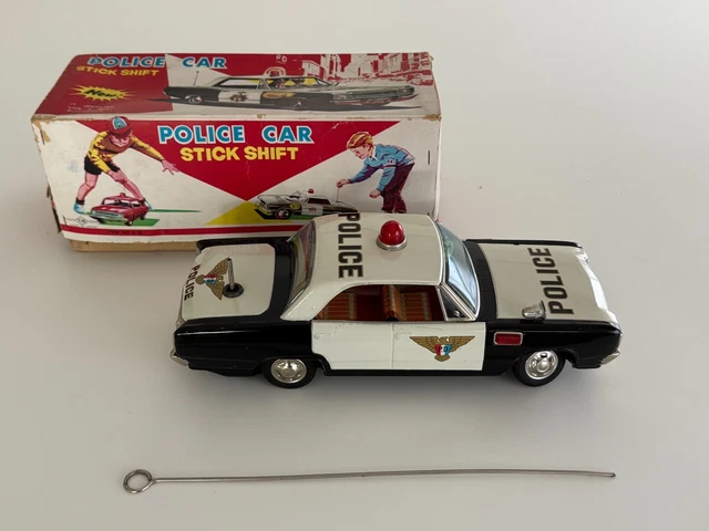 VINTAGE POLICE CAR Stick Shift Tin Toy NOMURA T.N. (NOT WORKING)-FREE ...