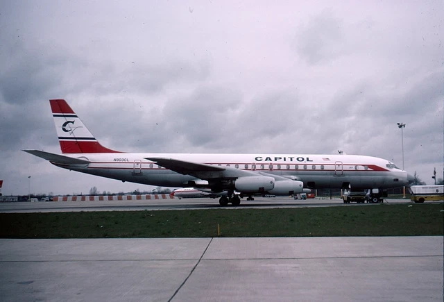 CAPITOL, DOUGLAS DC-8, N903CL, at Gatwick, in 1970s, aircraft slide £3. ...