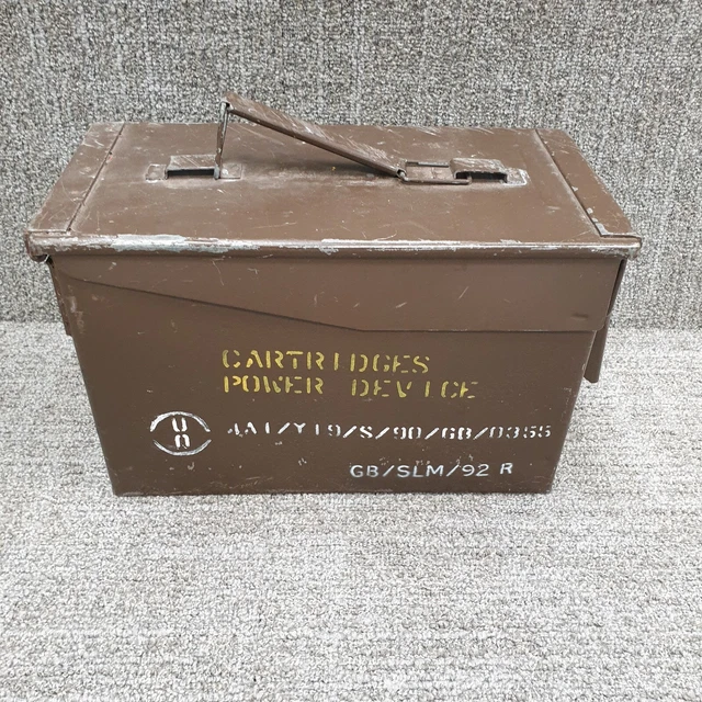 BRITISH ARMY AMMO box, cartridges small arms, brown, metal tin tool box ...