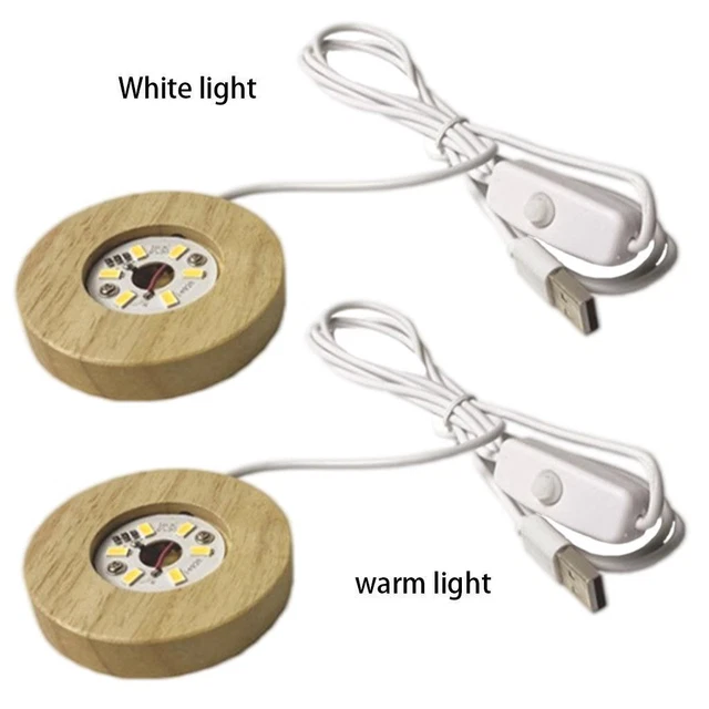 WOODEN LAMP PEDESTAL Display Round Lighted USB LED Light Base Holder ...