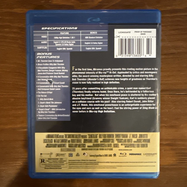 SLING BLADE (BLU-RAY Disc 2009) Billy Bob Thorton John Ritter - oop See ...