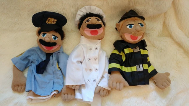 MELISSA & DOUG Firefighter Fireman Chef and Policeman Puppet with 2 ...