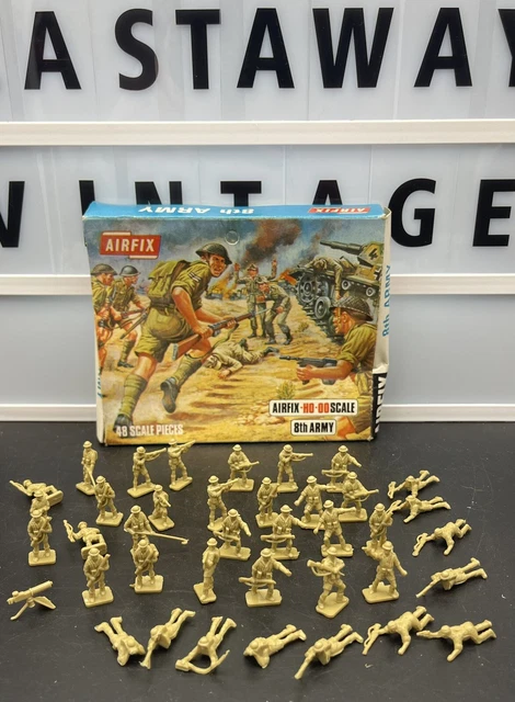VINTAGE BOXED AIRFIX soldiers WW2 BRITISH 8th ARMY HO/OO 39 Pieces £4. ...