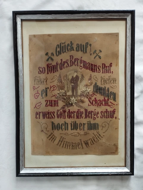 ALTES BERGBAU STICKBILD Glück Auf mit Foto Steiger Uniform um 1890/1900 ...