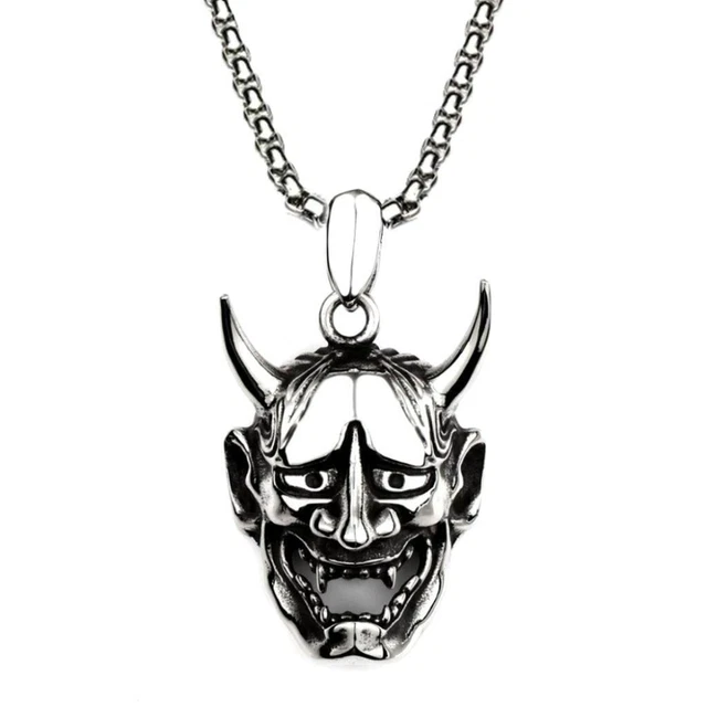 JAPANESE DEMON NECKLACE Evil Hannya Oni Noh Mask Pendant Devil ...