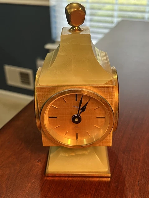 VINTAGE IMHOF SWISS Clock + 3 Station Onyx & Brass Weather Desk Cube £ ...