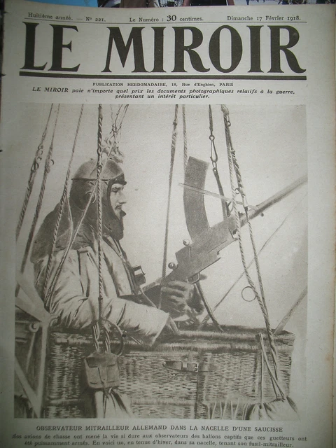 AEROSTAT BALLOON SAUCISSE Nacelle Observer Machine Gun Ww1 Le Mirroir ...
