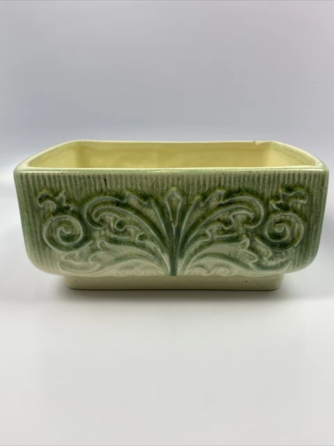 VINTAGE HAEGER USA Pottery #247 Rectangular Ribbed Planter Green Footed ...