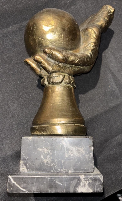 ANCIEN TROPHÉE SCULPTURE Main Pétanque Bronze Socle Marbre Signé AUNIN ...