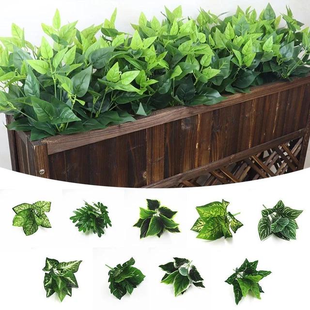 9-HEAD LARGE VARIEGATED Green Artificial Leaf Bundle Various Plant ...