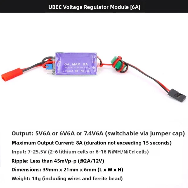 RC VOLTAGE REGULATOR 5V/6V/7.4V Output Switchable Reverse Polarity ...