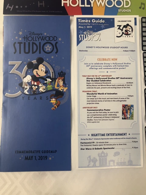 DISNEY HOLLYWOOD STUDIOS 30th Birthday Park Map & Times Guide *Limited ...