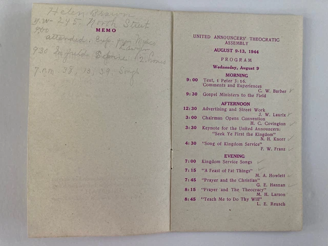 RARE WWII 1944 Jehovah's Witnesses Assembly Watchtower Buffalo New York ...