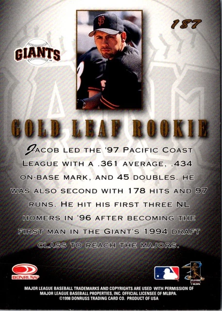CARTE DE BASEBALL 1998 Leaf Jacob Cruz #187 San Francisco Giants EUR 2 ...