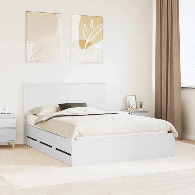 BED FRAME WITH Drawer White 150 x 200 cm Engineer Wood vidaXL £255.78 ...