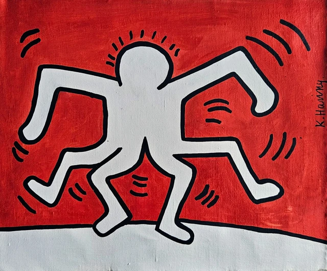 KEITH HARING SIGNED Pop Art Oil Painting on Canvas Iconic Street Art £ ...