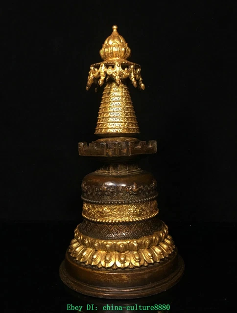 12.2 &COLLECTION VIEUX bouddhisme tibétain cuivre pur plaqué or Feng Shui stupa EUR 324,00 ...