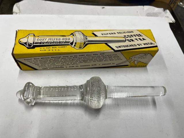 NOS VINTAGE CORY GLASS FILTER ROD REPLACEMENT w/ BOX VACUUM COFFEE POT ...