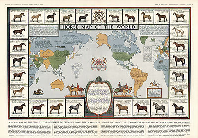 HISTORIC HORSE MAP of the World Antique Vintage Pictorial Wall Art ...