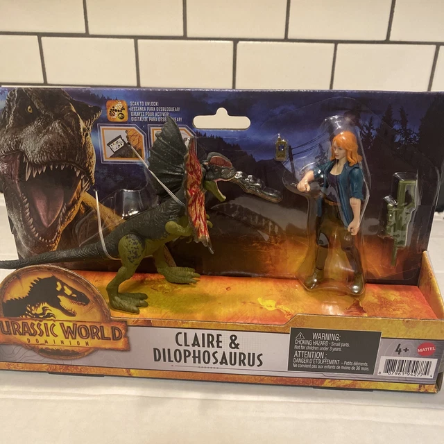 MATTEL JURASSIC WORLD Dominion Claire and Dilophosaurus Dinosaur Figure ...