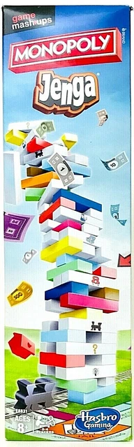 HASBRO GAMING MONOPOLY Jenga Game Mash Ups Of Two Classics Twice As ...
