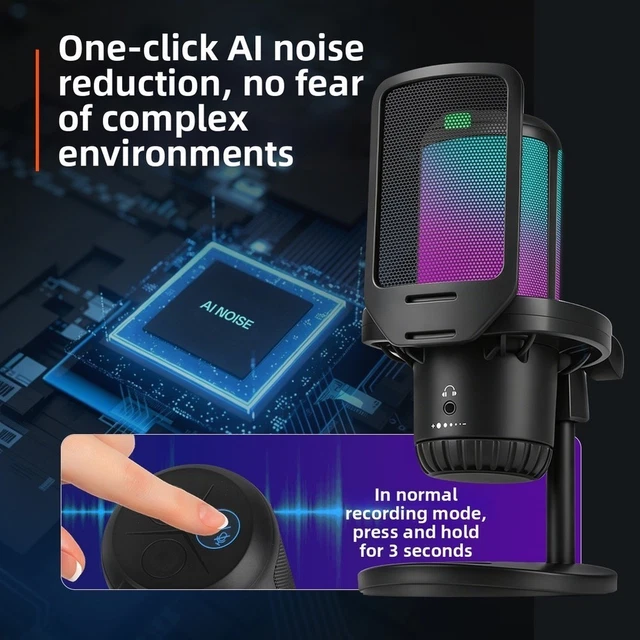 DESKTOP GAMING MICROPHONE with Noise Reduction and Stylish Black Design ...