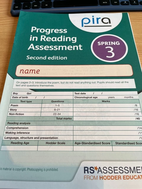 PIRA (PROGRESS IN Reading Assessment) Spring Year 3. Test Paper And ...