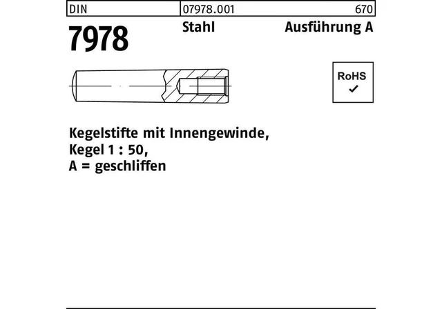 REYHER KEGELSTIFT DIN 7978/ISO 8736 m.Innengewinde A 16 x 55 Stahl Kegel 1:50 EUR 18,81 ...