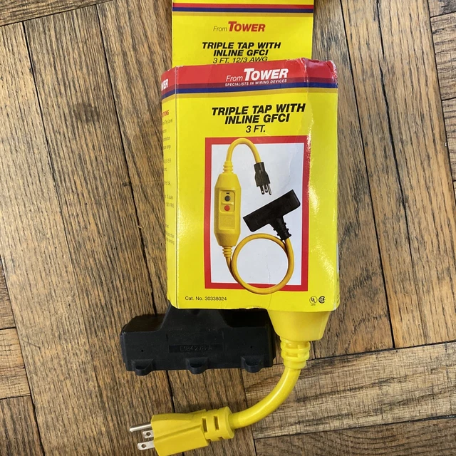 TOWER GROUND FAULT Interrupter GFCI In-Line w/Tri-Tap Plug 15 amp 12/3 ...