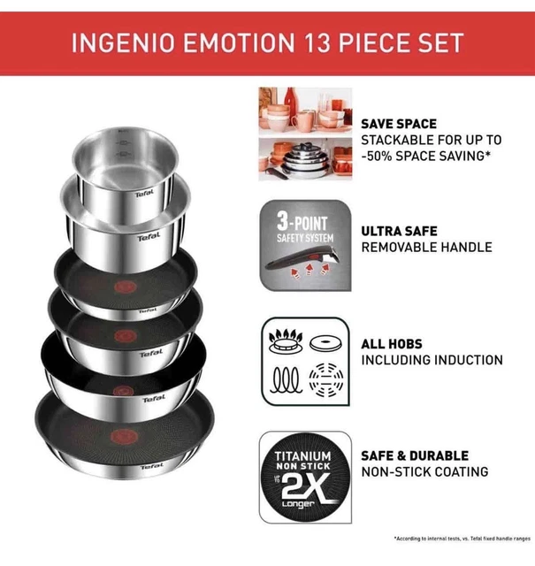 TEFAL INGENIO EMOTION L897SD74 13- Piece Pan Set - Stainless Steel ...