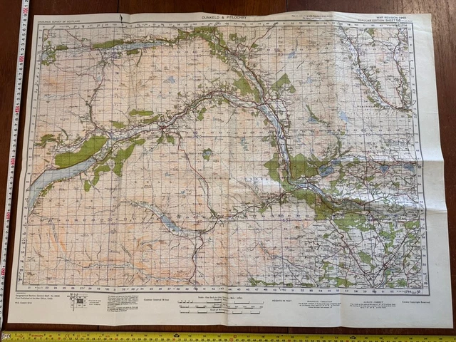 ORIGINAL WW2 BRITISH Army GSGS Map of Scotland - Dunkeld & Pitlochry £ ...