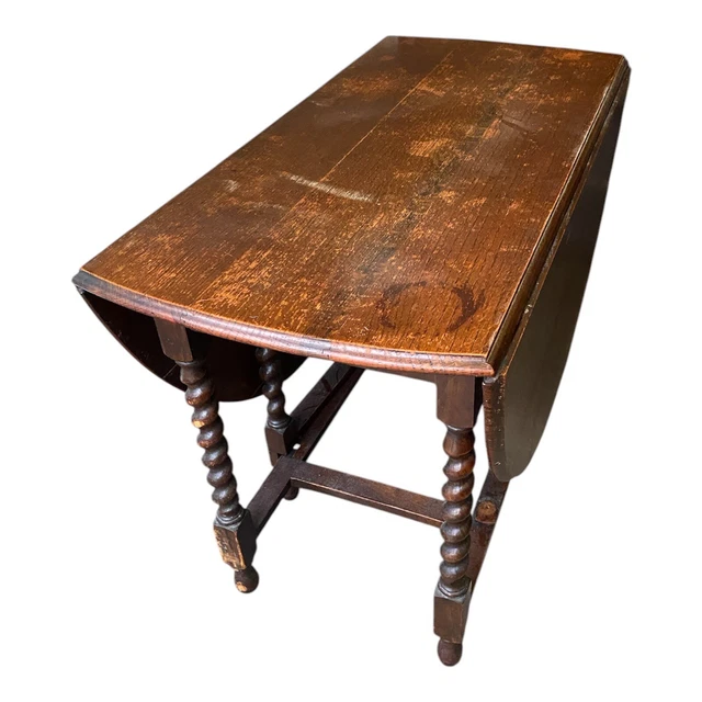 LARGE ANTIQUE SOLID Oak Drop Leaf Gate Leg Barley Twist Oval Dining Table £143.99 - PicClick UK