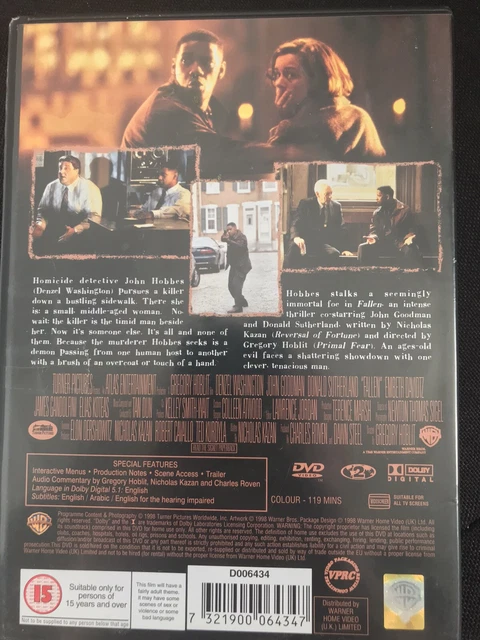 FALLEN (DVD, 1998) Denzel Washington, John Goodman, Donald Sutherland ...