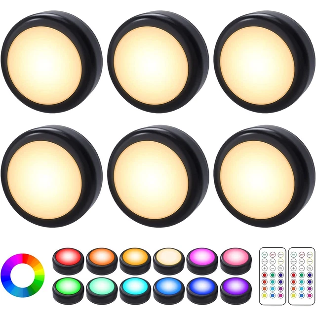 1/2/3/4/6 PACK RGBW LED Puck Lights with Remote LED Under Cabinet ...