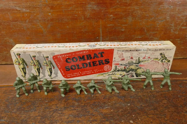 RARE VINTAGE 1950S Louis Marx Combat Soldier Vinyl Plastic w/ Original ...