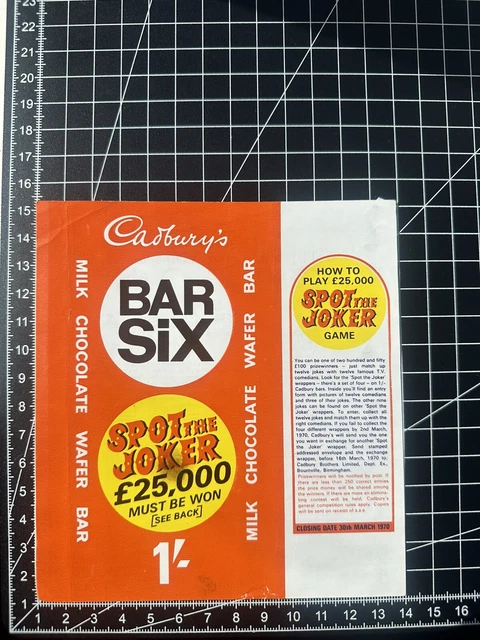 VINTAGE CADBURYS BAR Six Chocolate Sweet Wrapper Confectionery £4.99 ...