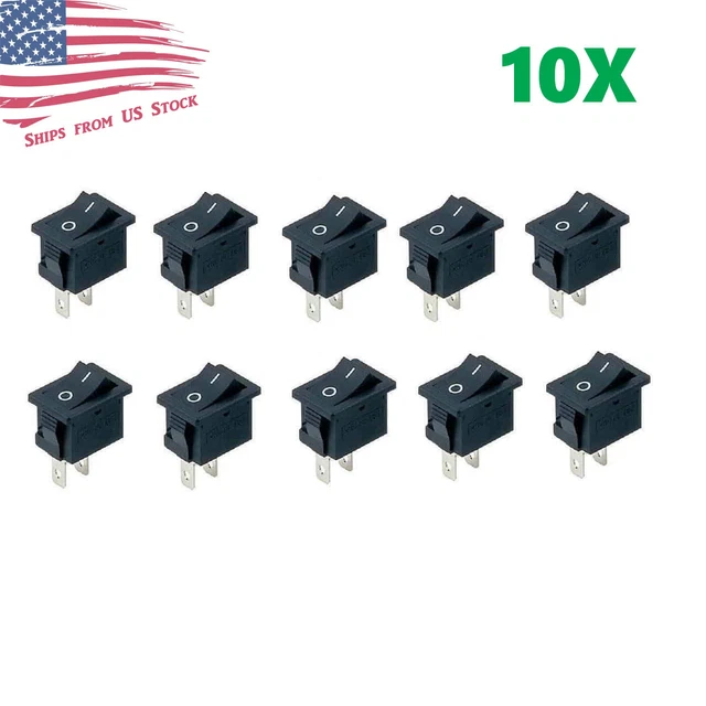 10PCS MINI ROCKER Switch 2 Pin ON-OFF SPST 125VAC/6A 250VAC/3A Black ...