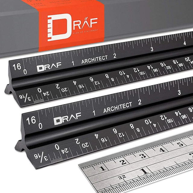 DRAF 12-INCH ARCHITECTURAL Scale Imperial Ruler Set 3-Piece Set, Black ...