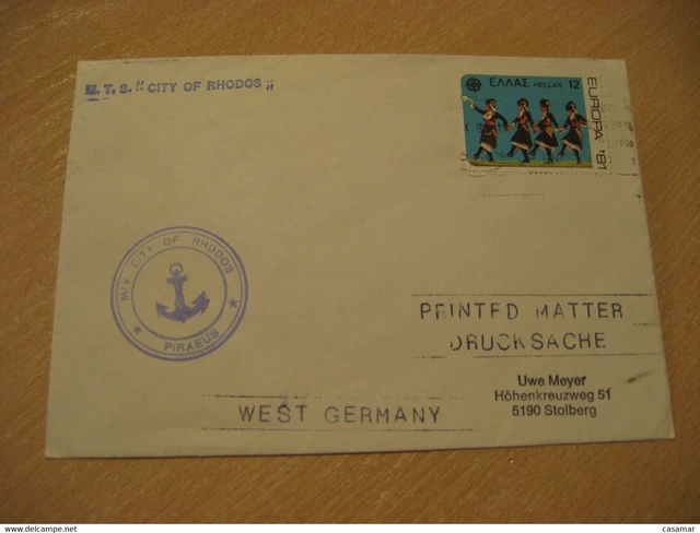 MV CITY OF Rhodos Cruise Ship Cover Paquebot Piräus 1981 Cancel Greece ...